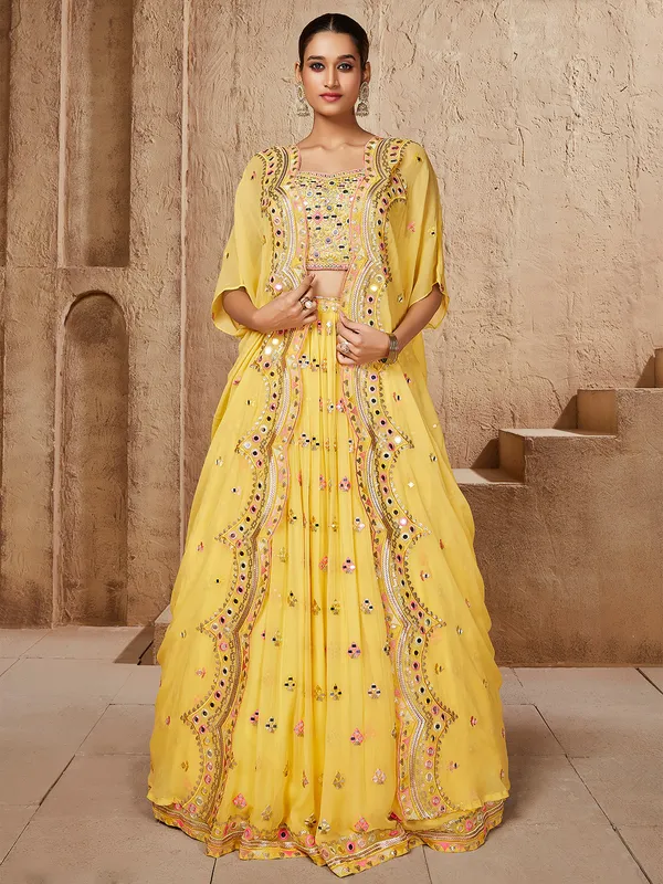 Georgette yellow jacket style lehenga choli-G3-WLC14086 | United...