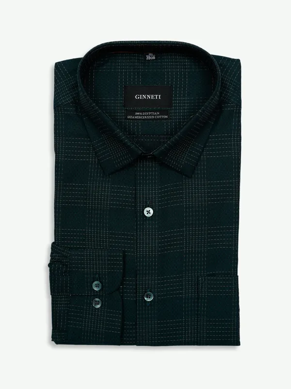 Ginneti bottle green cotton shirt-G3-MFS12015