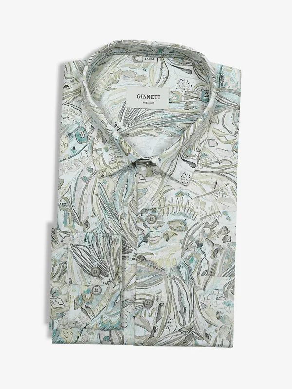 GINNETI cream printed cotton shirt-G3-MPS13832 | United States