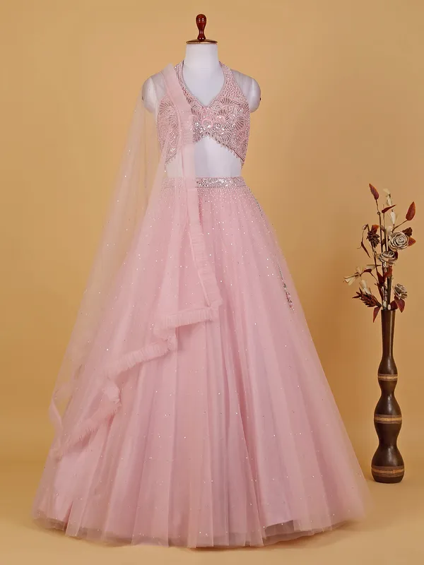 Gorgeous light pink net lehenga choli-G3-WLC14936