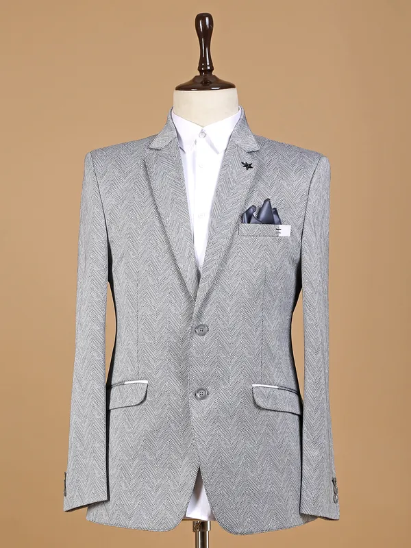 Grey textured blazer in terry rayon-G3-MBL0997 | United States