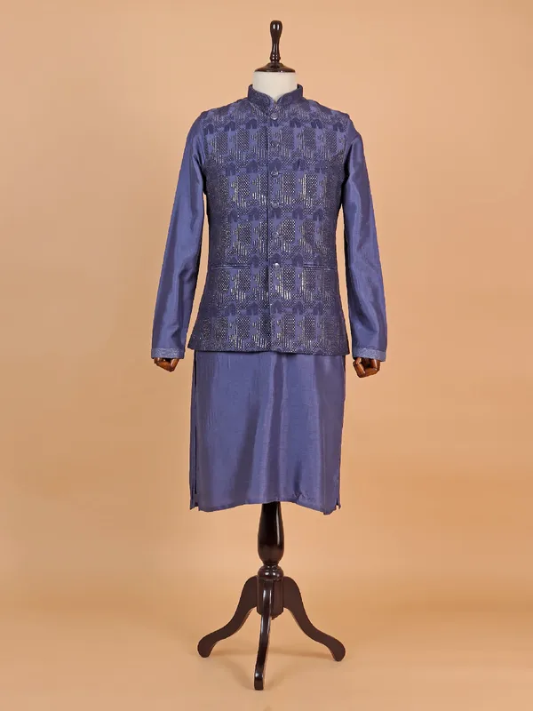 Indigo blue silk wedding wear waistcoat set-G3-MWCS1443 | United...