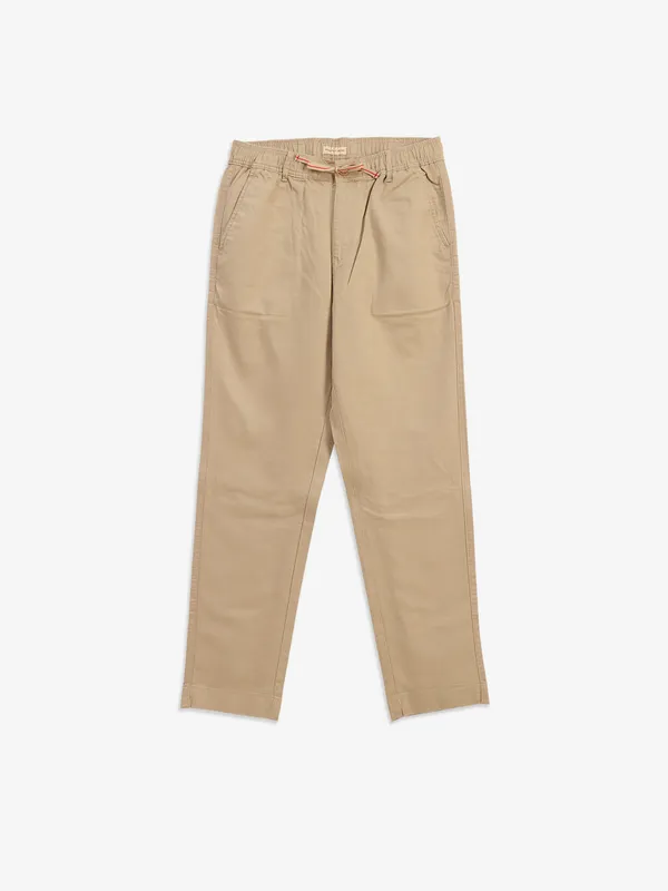 IRONY beige solid linen track pant-G3-MTP0637