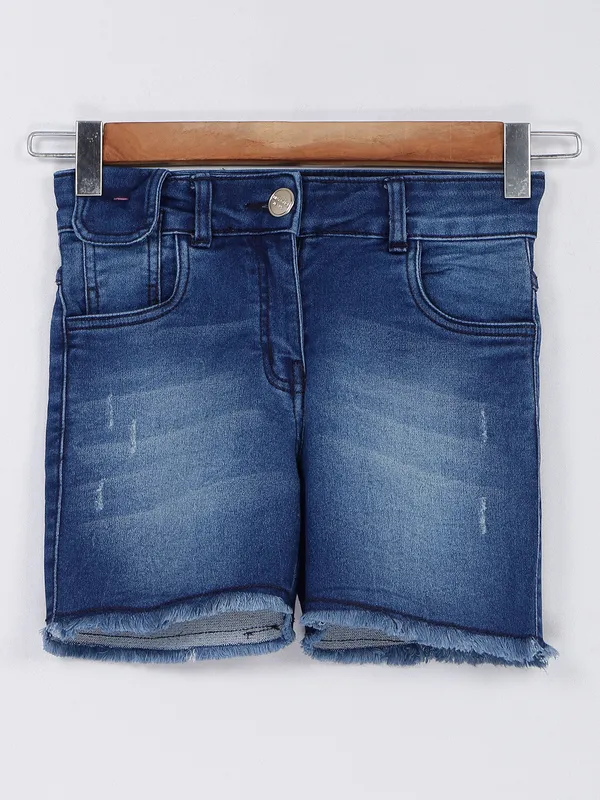 Just Clothes washed blue denim shorts-G3-GHP0359 | United States