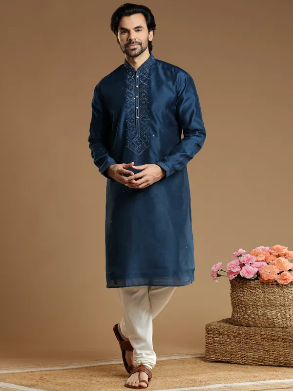 Latest dark blue kurta suit in silk fabric-G3-MKS0755 | United States