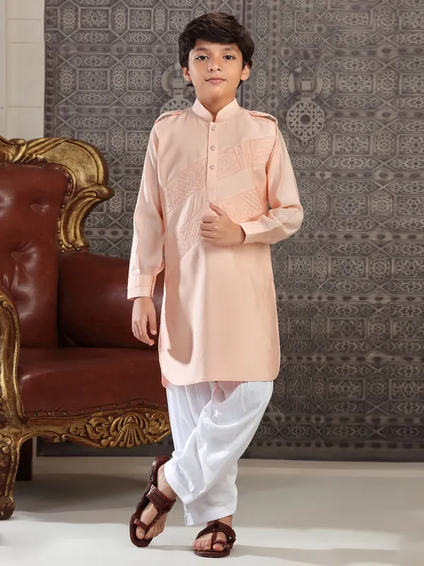 Latest peach cotton pathani suit-G3-BPS01266 | United States