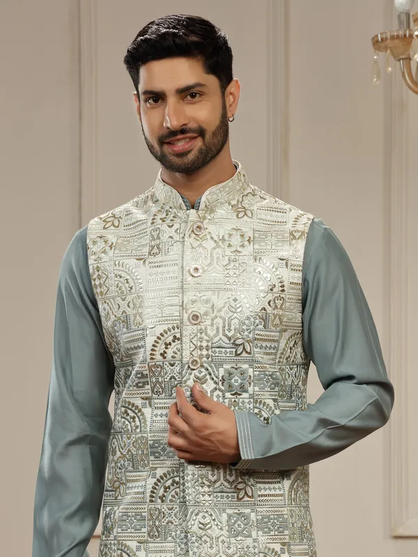 Lavish grey silk waistcoat set-G3-MWCS1034 | United States