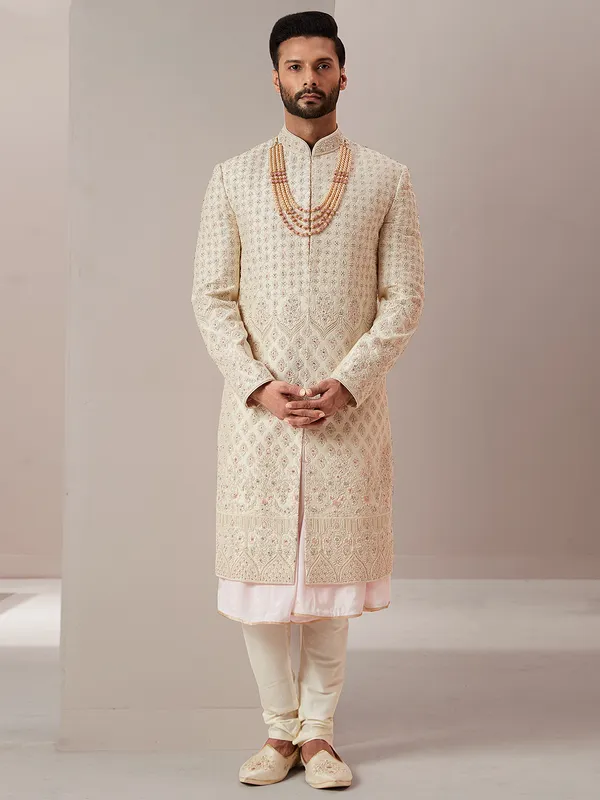 Lavish groom and wedding raw silk sherwani in peach-G3-MSH7127