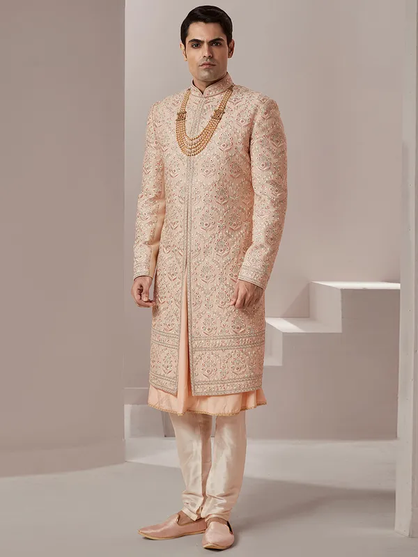 Lavish groom wear raw silk sherwani in peach-G3-MSH7109 | United...