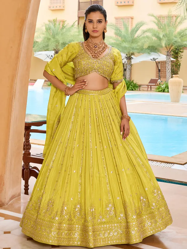 Lemon yellow silk wedding wear lehenga choli-G3-WLC15747 | United...
