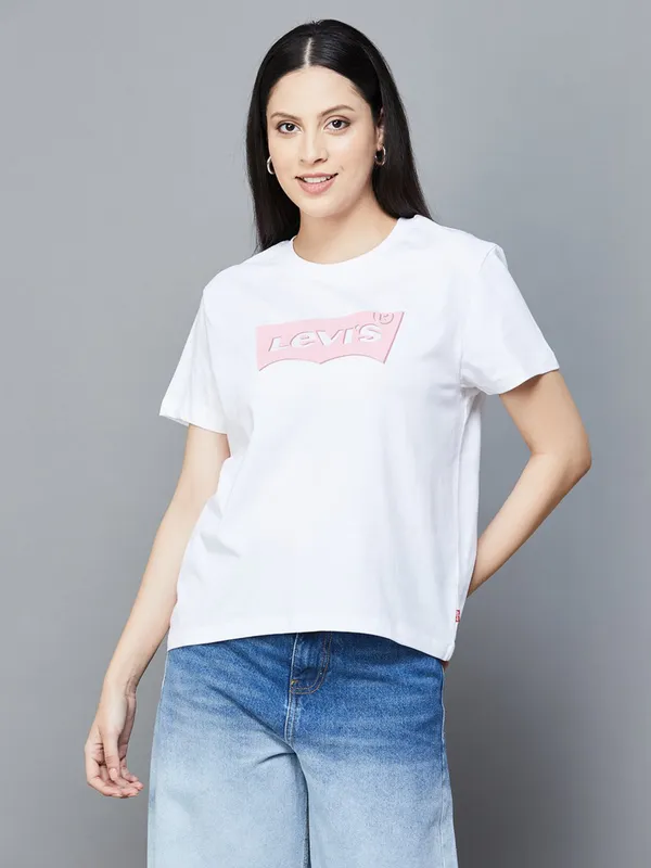 LEVIS cotton white t-shirt with brand name-G3-WTO5477