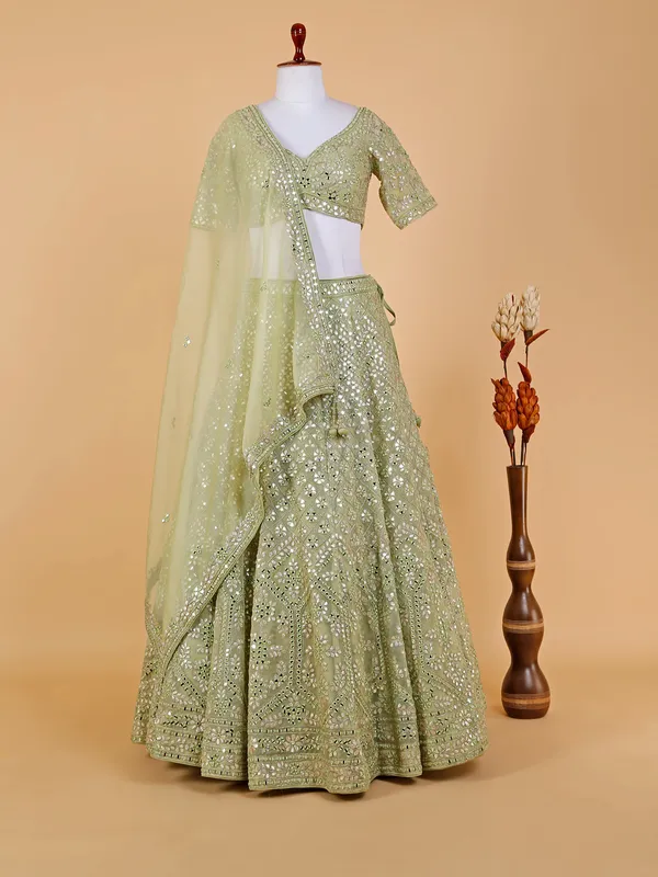 Light green organza lehenga choli-G3-WLC14081 | United States