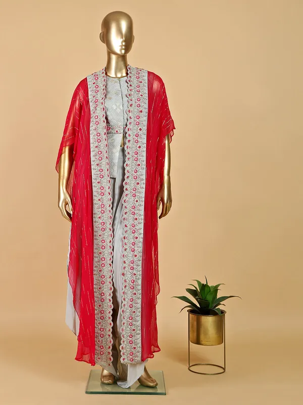Light grey silk jacket style dhoti suit-G3-WSS39897 | United States