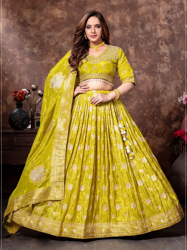 Lime yellow silk lehenga choli for wedding-G3-WLC16283 | United States