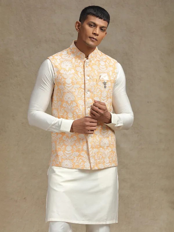 Cream waistcoat set for weddings and festivals-G3-MWCS290