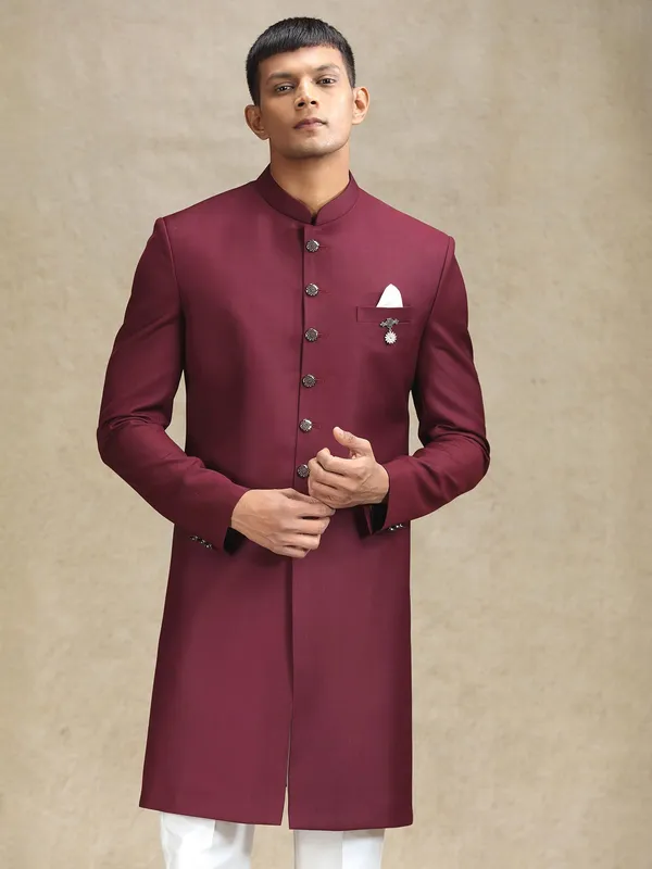 Maroon aesthetic terry rayon indo western for men-G3-MIW8388
