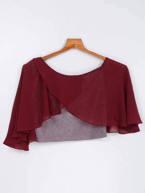 Maroon boat neck top for party-G3-WTO3577