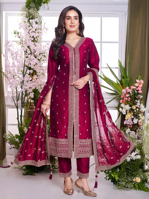 Maroon pakistani style straight cut salwar suit for...