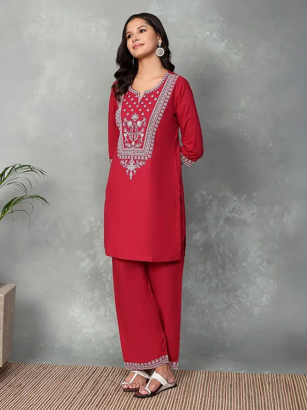 Maroon silk embroidered yoke style palazzo set-G3-WKS1050 | United...