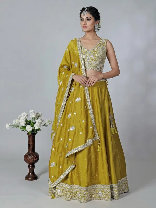 Mehndi silk festive lehenga choli with dupatta-G3-WLC17900 | Australia