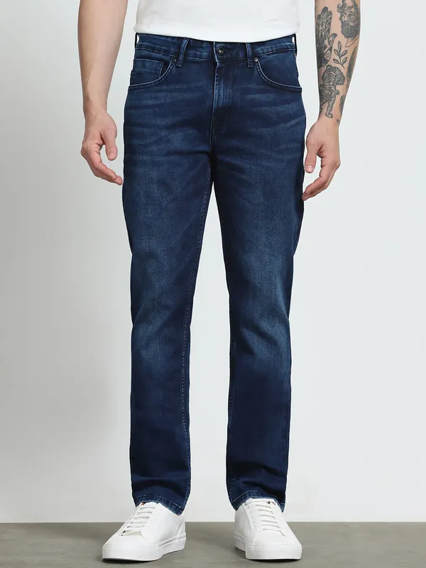 MUFTI washed dark blue super slim denim for men-G3-MJE5668