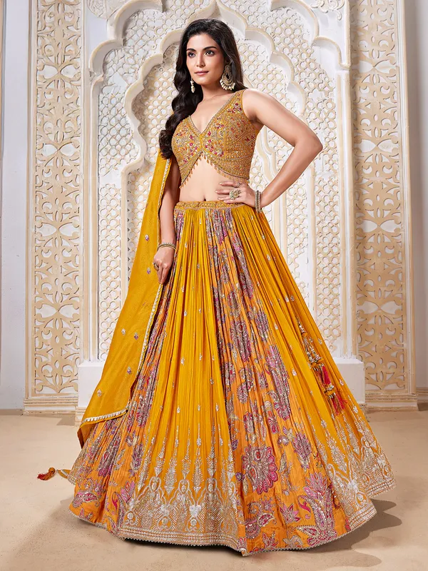 Mustard yellow haldi special designer lehenga choli-G3-WLC17648