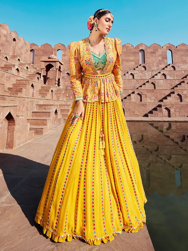 Mustard yellow jacket style lehenga choli in georgette-G3-WLC13918...
