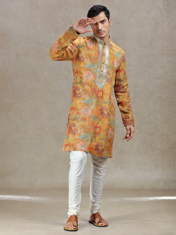 Mustard yellow radiant elegance mens kurta suit-G3-MKS6245