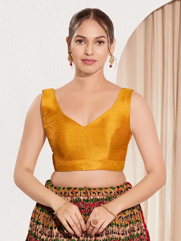 Mustard yellow silk ready made blouse-G3-RB2226 | United States