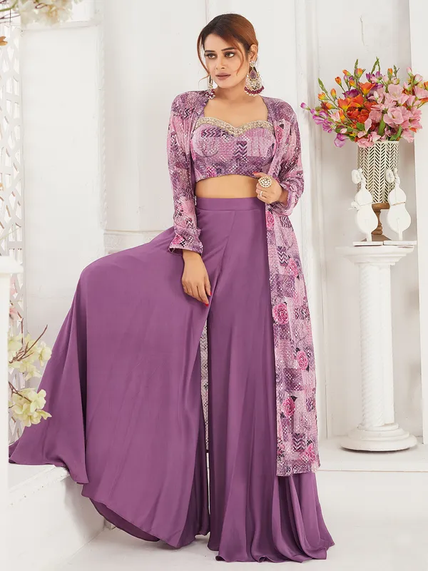 Light purple jacket style silk palazzo suit-G3-WSS41346 | United...