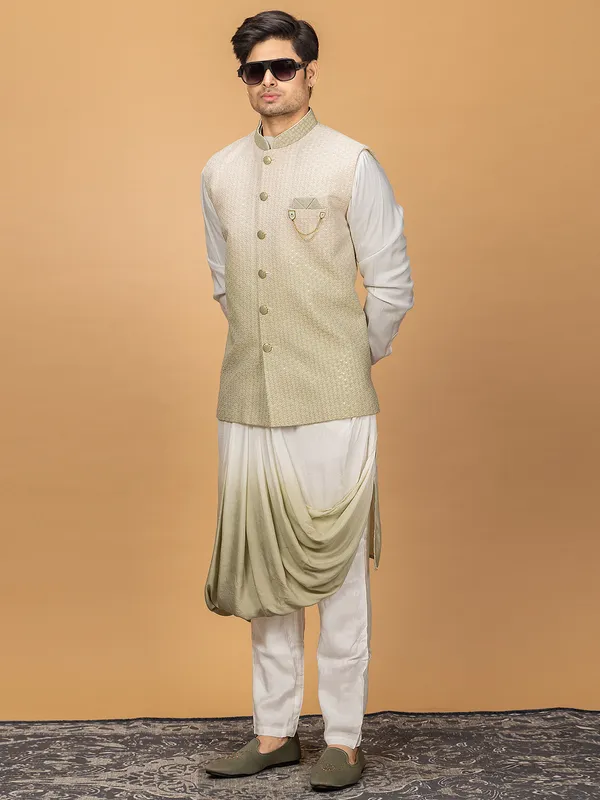 Olive shaded silk waistcoat set-G3-MWCS790