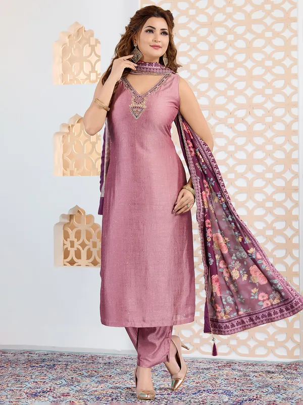 Onion pink silk staright cut salwar suit-G3-WSS42889 | United States