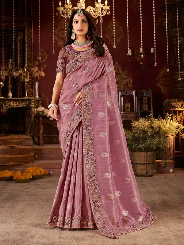 Onion pink soft silk festive wear saree-G3-WSA61606