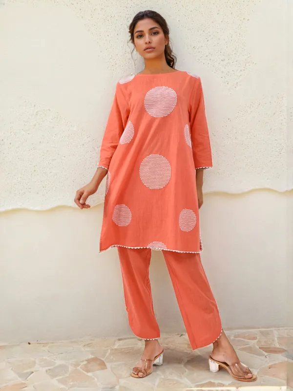 Orange cotton co ord set for women-G3-WCS15509