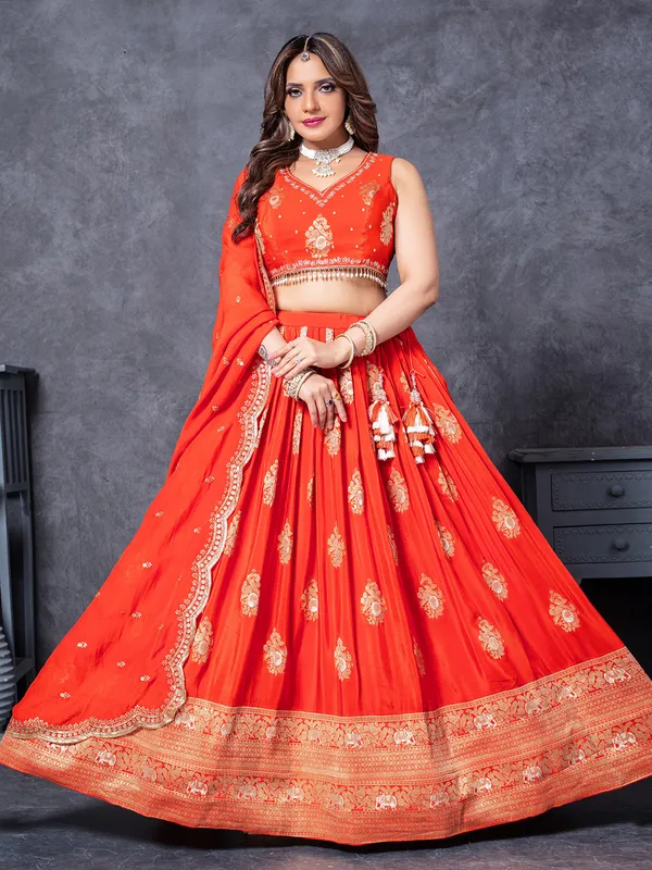 Orange silk lehenga choli for special ocassions-G3-WLC16677