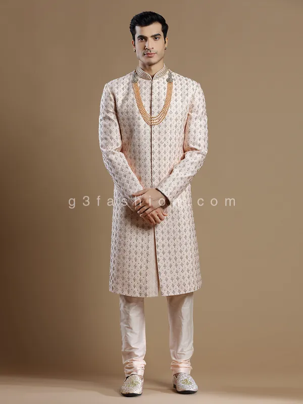 Peach lavish groom wear sherwani in raw silk-G3-MSH7021 | United...