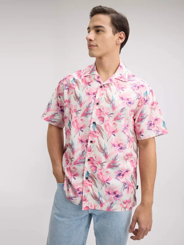 PEPE pink floral printed cotton shirt-G3-MCS15466