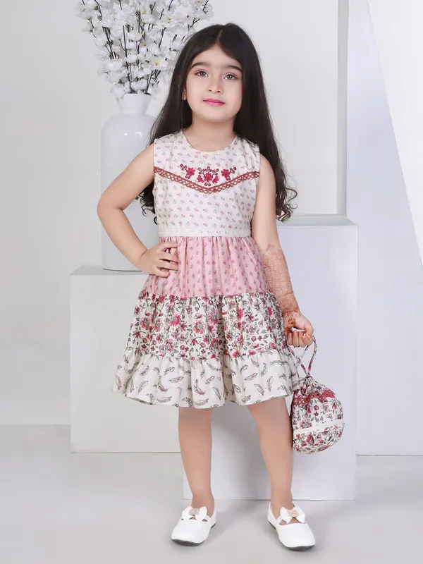 PEPPERMINT cream floral printed frock-G3-GDR0614 | United States