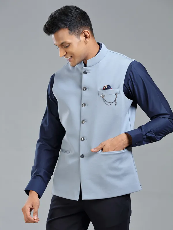 Perfect for festive vibes blue waistcoat for men-G3-MWC2658