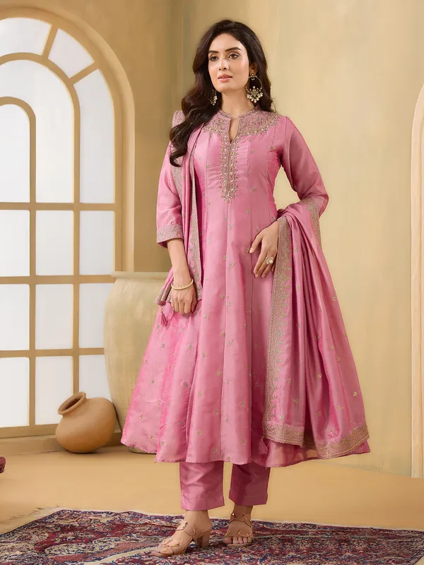 Pink silk stand collar wedding salwar suit-G3-WSS44788 | United States