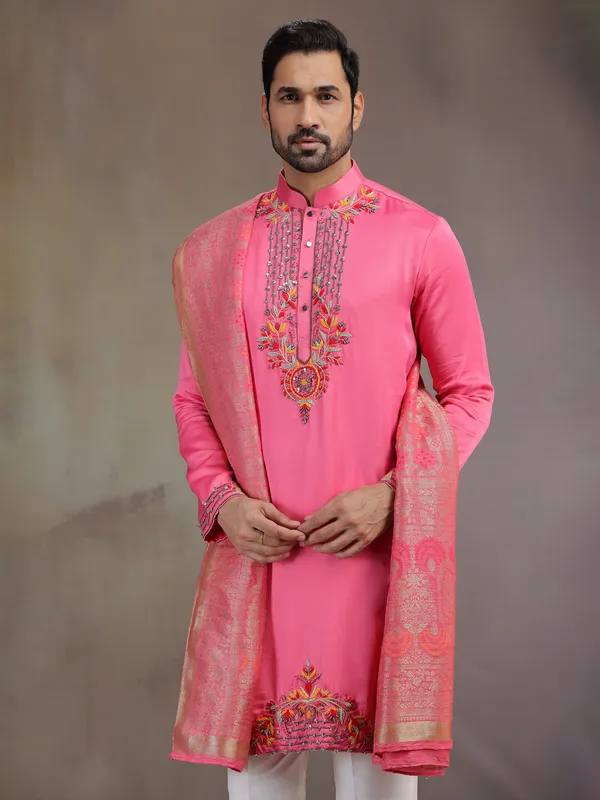 Pink wedding wear kurta pajama with dupatta-G3-MKS6654 | United States