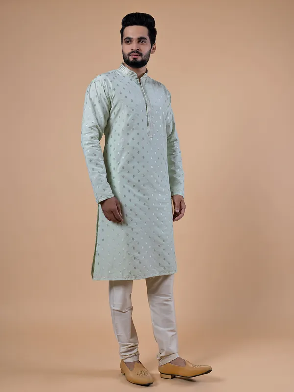 Pista green silk zari weaving kurta suit-G3-MKS4249 | United States