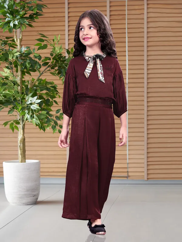 Plain satin maroon co ord set-G3-GCC55 | Australia