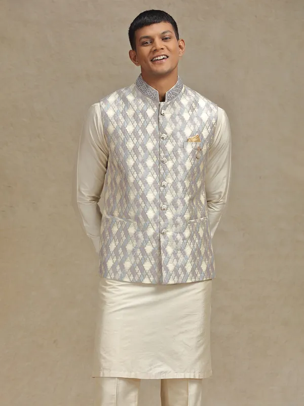 Purple and cream waistcoat set with exquisite detailing-G3-MWCS294...