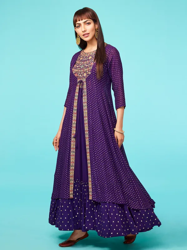 Purple georgette jacket style floor length suit-G3-WSS39646