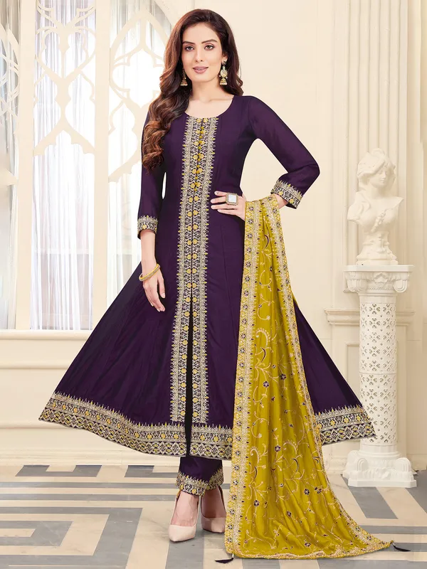 Purple silk salwar suit with yellow dupatta-G3-WSS42843 | United...