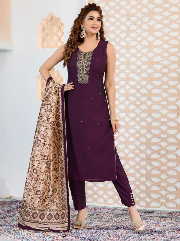 Purple silk staright cut wedding salwar suit-G3-WSS42887 | United...