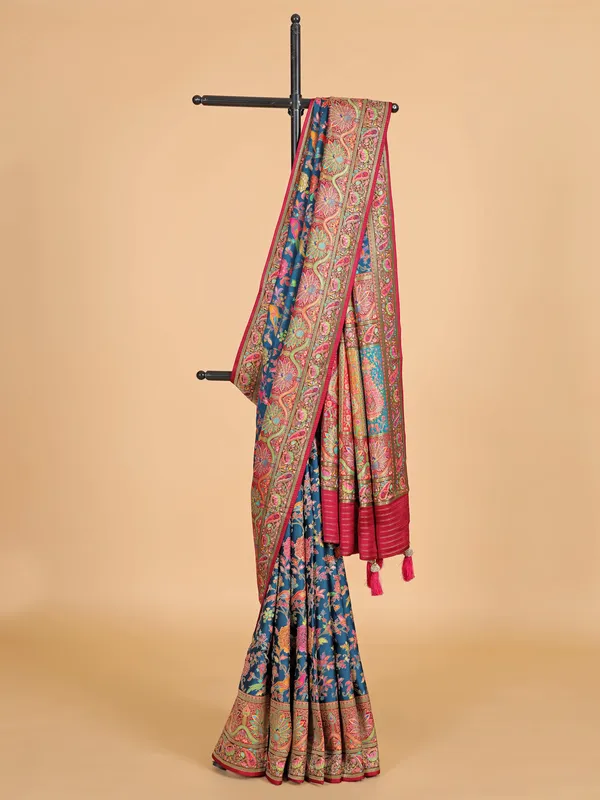 Rama blue saree in shining silk-G3-WSA57634
