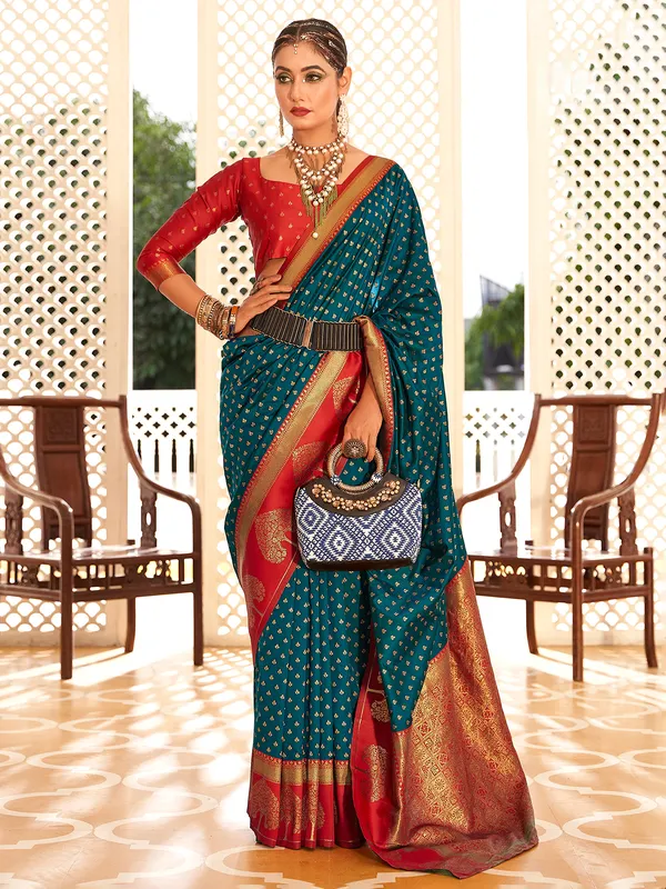 Rama blue saree with contrast border-G3-WSA56660 | United States