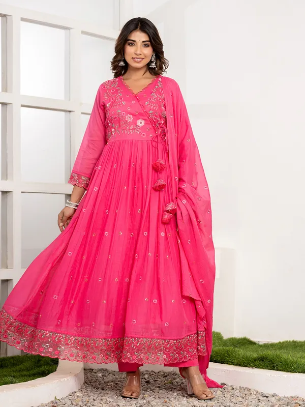 Rani color cotton kurti set with dupatta-G3-WPS03554